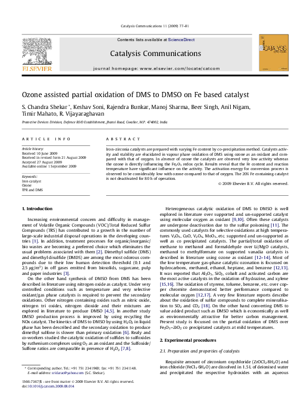 (PDF) Ozone assisted partial oxidation of DMS to DMSO on Fe based catalyst
