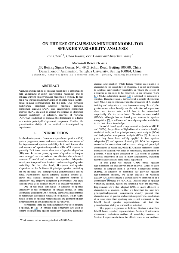 (PDF) On the use of Gaussian mixture model for speaker variability analysis