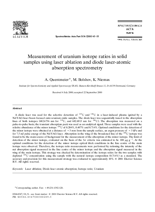 Pdf Measurement Of Uranium Isotope Ratios In Solid Samples Using Laser Ablation And Diode