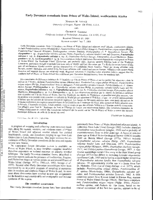(PDF) Early Devonian conodonts from Prince of Wales Island ...