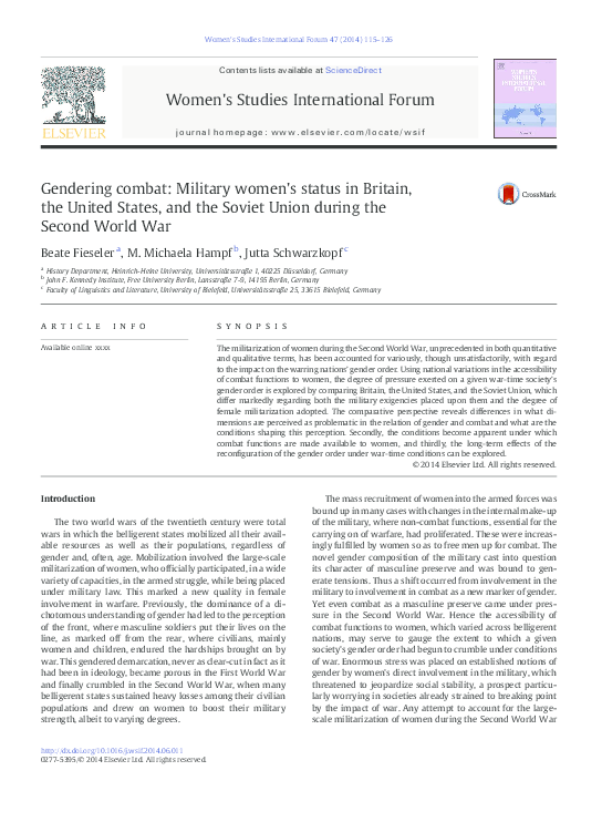 (PDF) Gendering combat: Military women's status in Britain, the United ...