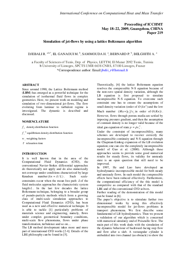 Pdf Simulation Of Jet Flows By Using A Lattice Boltzmann Algorithm