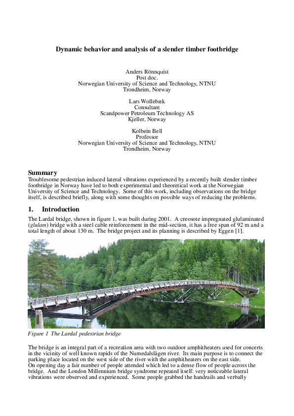 (PDF) Dynamic behavior and analysis of a slender timber footbridge