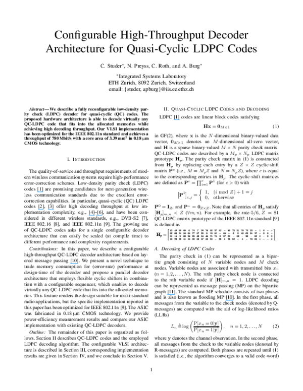 Configurable High Throughput Decoder Architecture For Quasi Cyclic Ldpc Codes