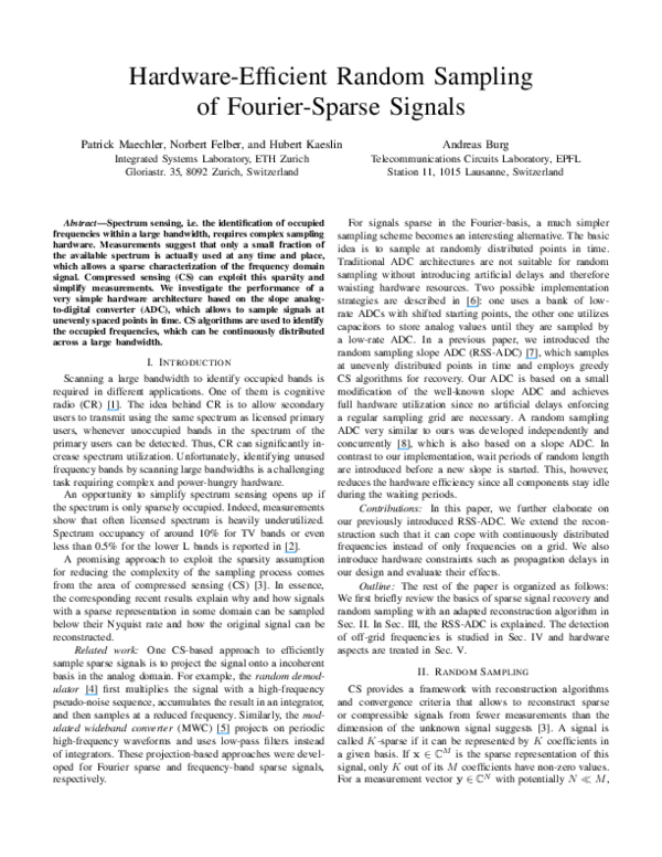 Pdf Hardware Efficient Random Sampling Of Fourier Sparse Signals