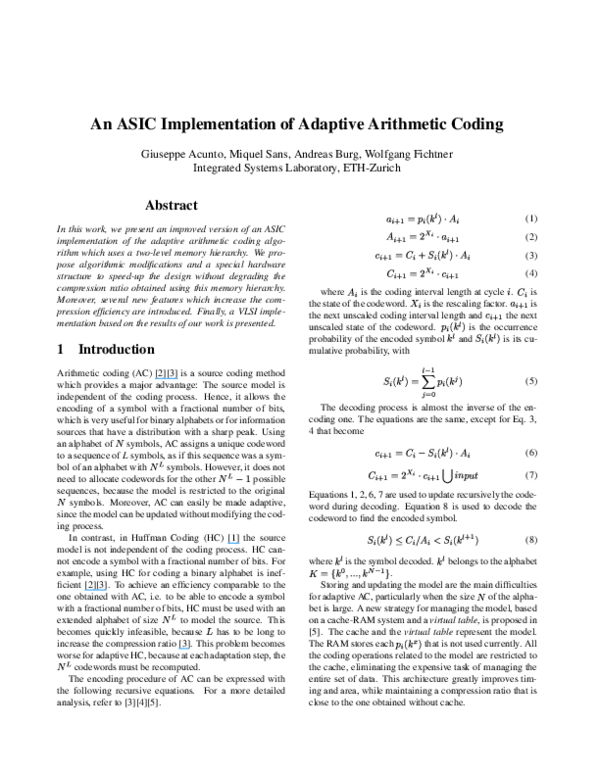 Pdf An Asic Implementation Of Adaptive Arithmetic Coding