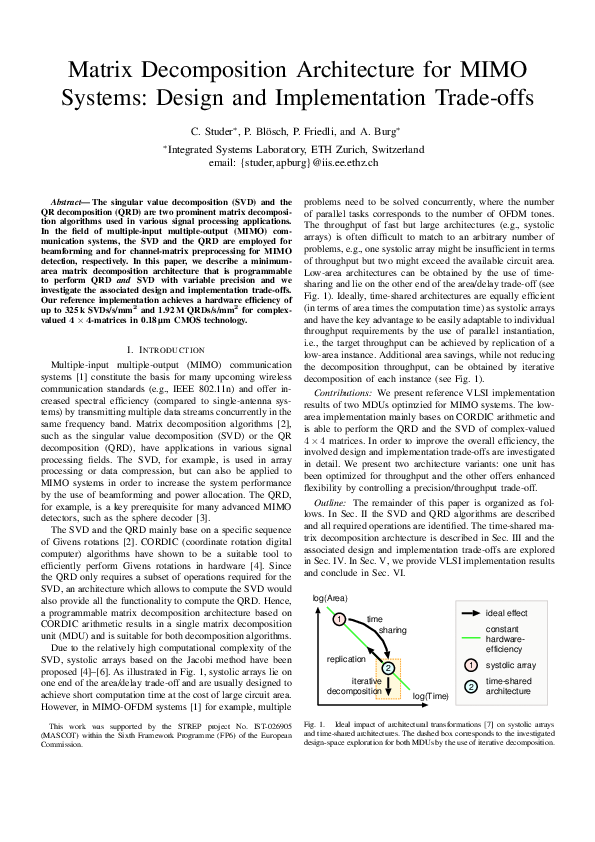 (PDF) Matrix Decomposition Architecture for MIMO Systems: Design and Implementation Trade-offs