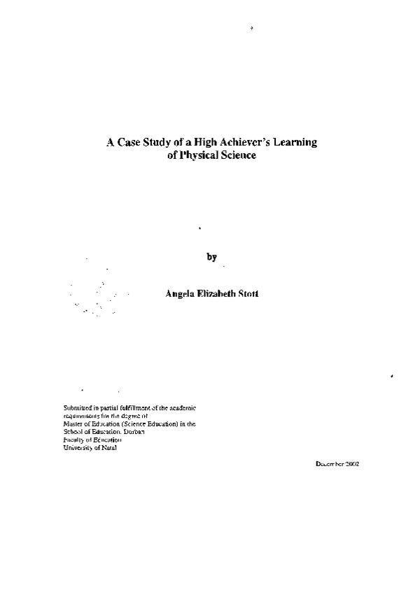 (PDF) A case study of a high achiever's learning of physical science