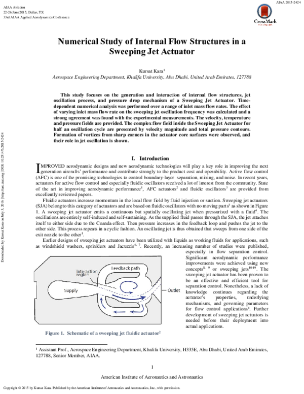 (PDF) Numerical Study of Internal Flow Structures in a Sweeping Jet ...