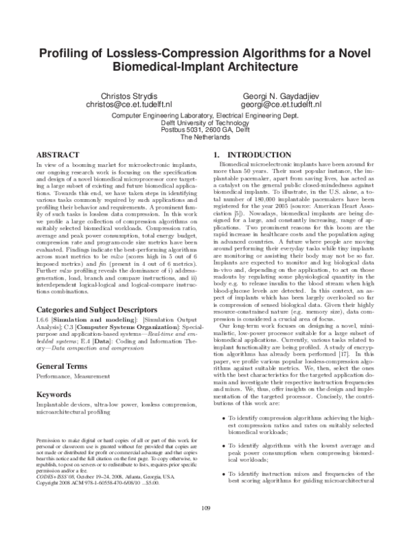 (PDF) Profiling of lossless-compression algorithms for a novel ...
