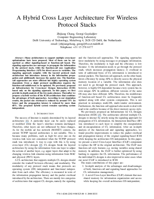 (PDF) A Hybrid Cross Layer Architecture For Wireless Protocol Stacks