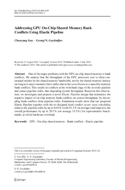 Pdf Addressing Gpu On Chip Shared Memory Bank Conflicts Using Elastic Pipeline