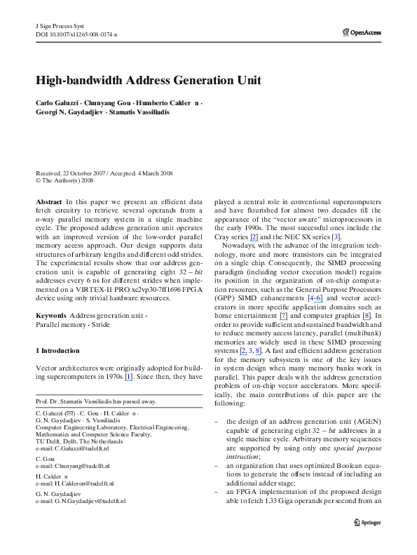 (PDF) High-Bandwidth Address Generation Unit