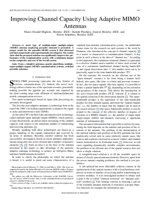 (PDF) Improving Channel Capacity Using Adaptive MIMO Antennas