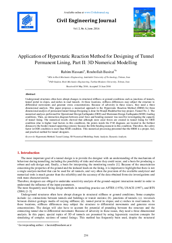 (PDF) Application of Hyperstatic Reaction Method for Designing of Tunnel Permanent Lining, Part ...