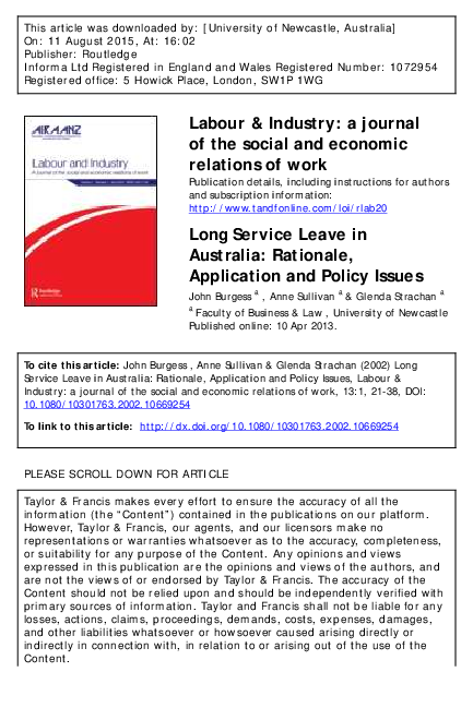 (PDF) Long Service Leave in Australia: Rationale, Application and ...