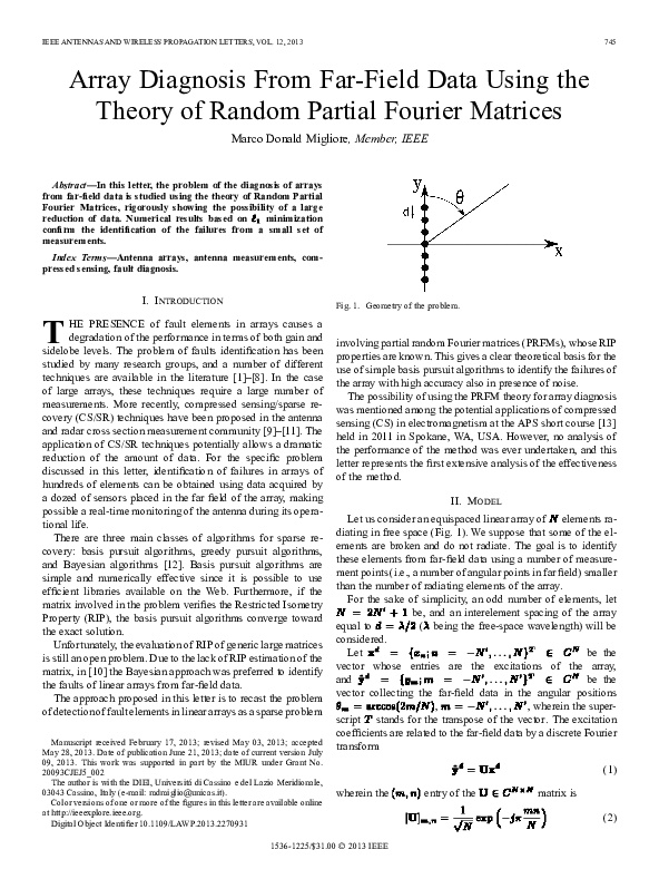 Pdf Array Diagnosis From Far Field Data Using The Theory Of Random
