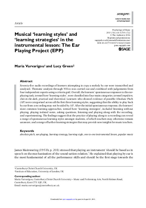 (PDF) Musical 'learning styles' and 'learning strategies' in the ...