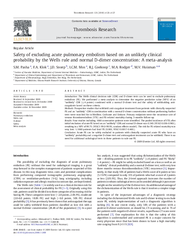 (PDF) Safety of excluding acute pulmonary embolism based on an unlikely ...