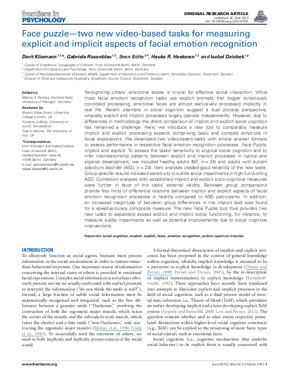 (PDF) Face puzzle—two new video-based tasks for measuring explicit and implicit aspects of ...