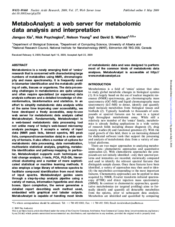 (PDF) MetaboAnalyst: a web server for metabolomic data analysis and ...