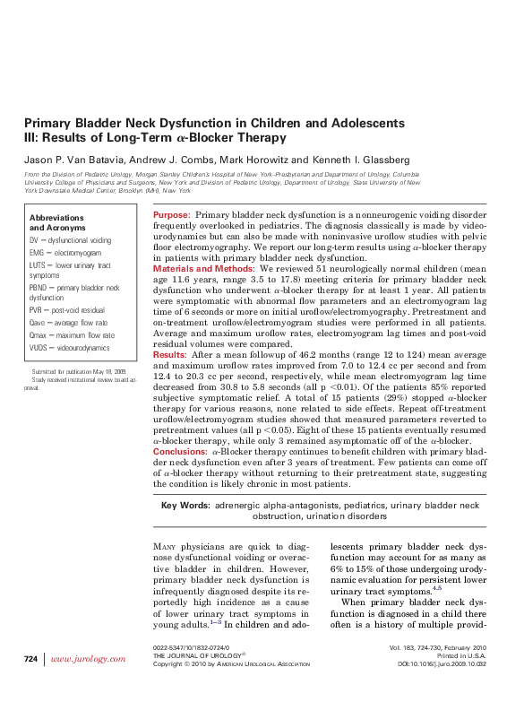 (PDF) PRIMARY BLADDER NECK DYSFUNCTION IN CHILDREN AND ADOLESCENTS II ...