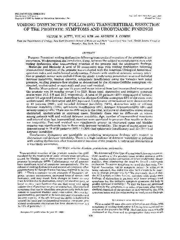 (PDF) Voiding Dysfunction Following Transurethral Resection of the ...