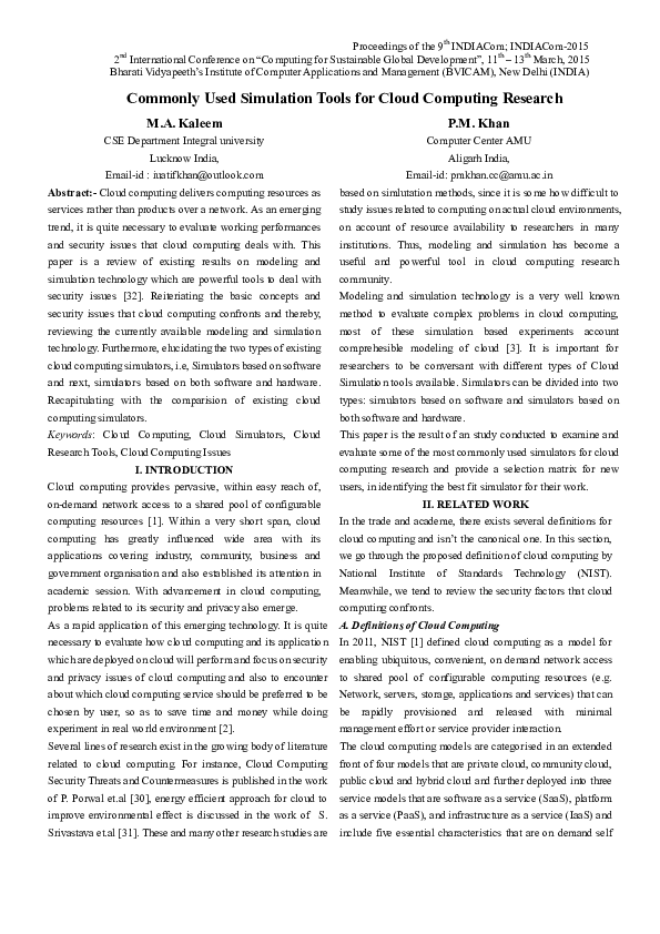 (PDF) Commonly Used Simulation Tools for Cloud Computing Research