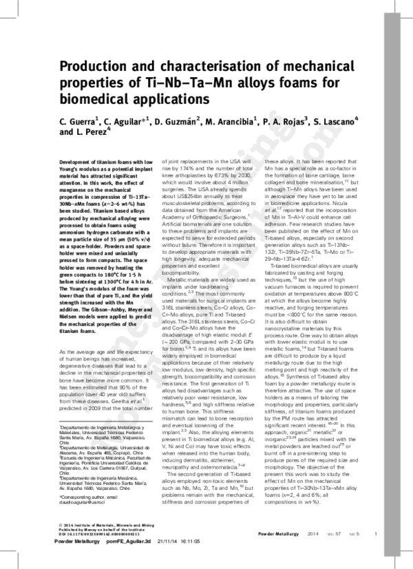 (PDF) Production and characterisation of mechanical properties of Ti–Nb–Ta–Mn alloys foams for ...