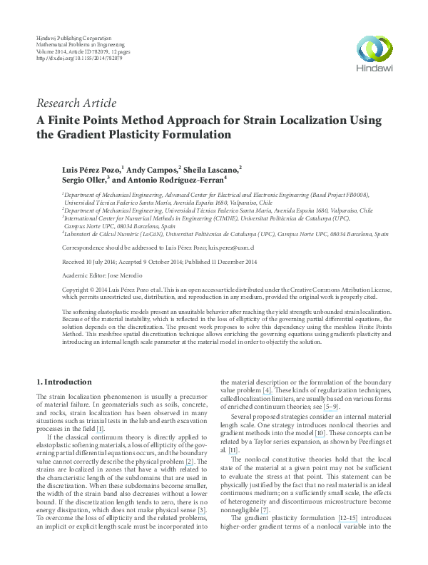 Pdf A Finite Points Method Approach For Strain Localization Using The