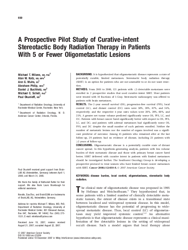 (PDF) A prospective pilot study of curative-intent stereotactic body ...