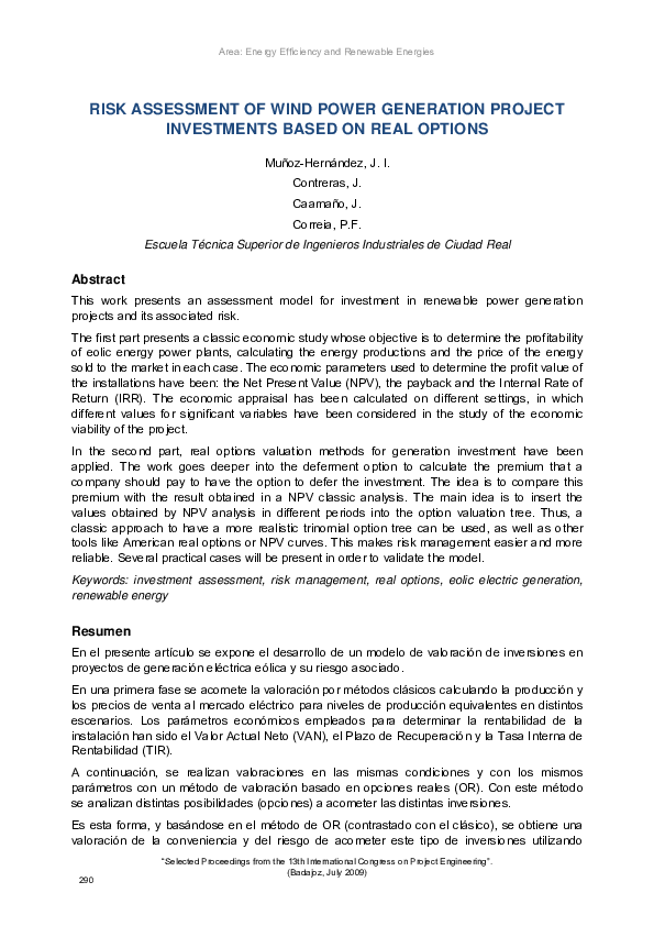 (PDF) Risk assessment of wind power generation project investments ...