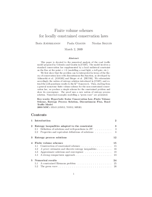 Pdf Finite Volume Schemes For Locally Constrained Conservation Laws
