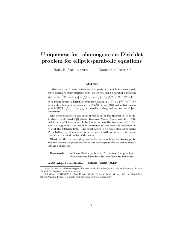 (PDF) Uniqueness for inhomogeneous Dirichlet problem for elliptic–parabolic equations