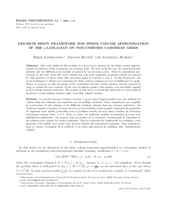 (PDF) Discrete Besov framework for finite volume approximation of the p-laplacian on non-uniform ...