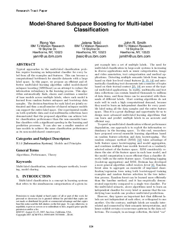 Pdf Model Shared Subspace Boosting For Multi Label Classification
