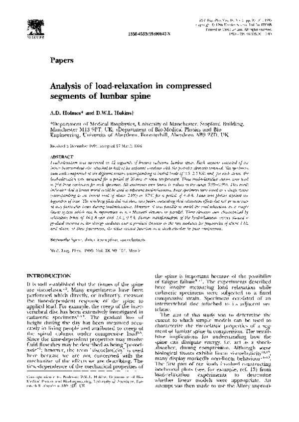(PDF) Analysis of load-relaxation in compressed segments of lumbar ...