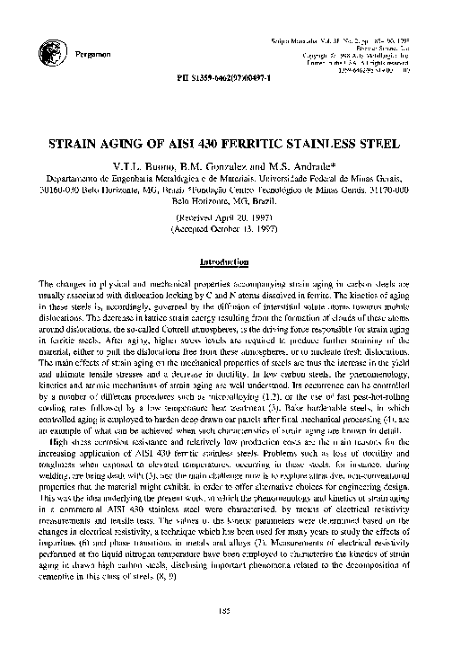(PDF) Strain aging of AISI 430 ferritic stainless steel