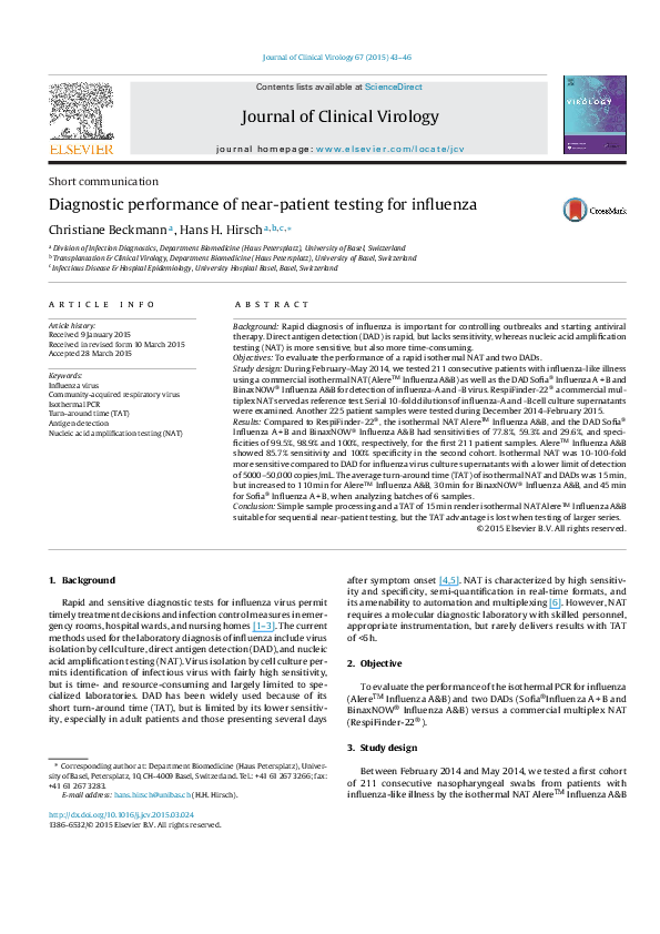 (PDF) Diagnostic performance of near-patient testing for influenza