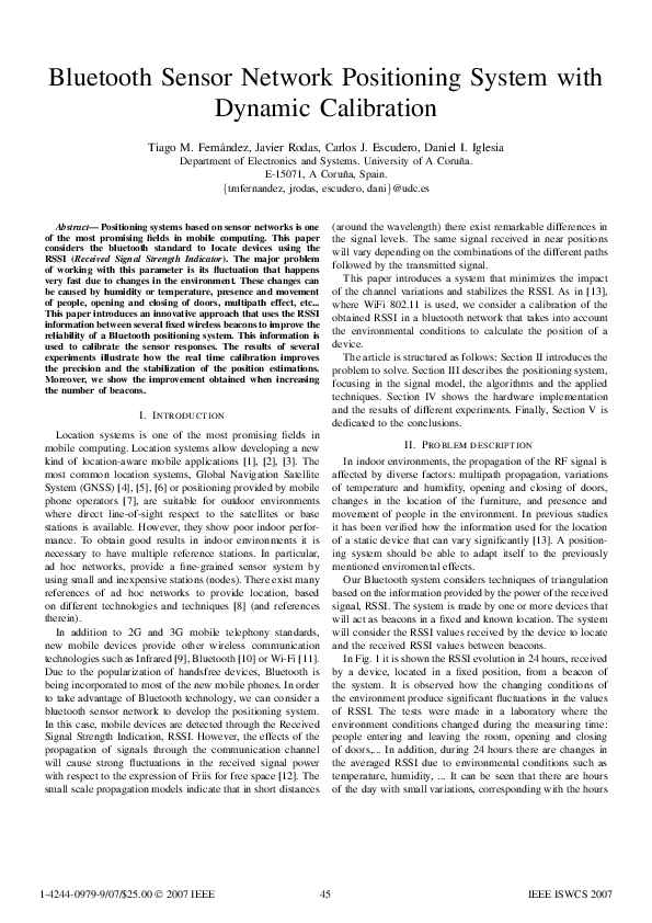 (PDF) Bluetooth Sensor Network Positioning System with Dynamic Calibration