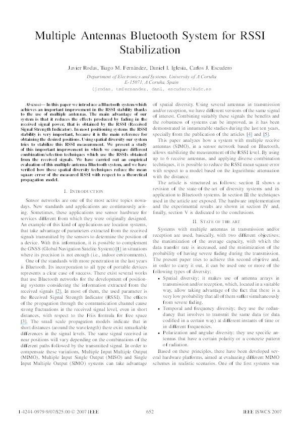 (PDF) Multiple Antennas Bluetooth System for RSSI Stabilization