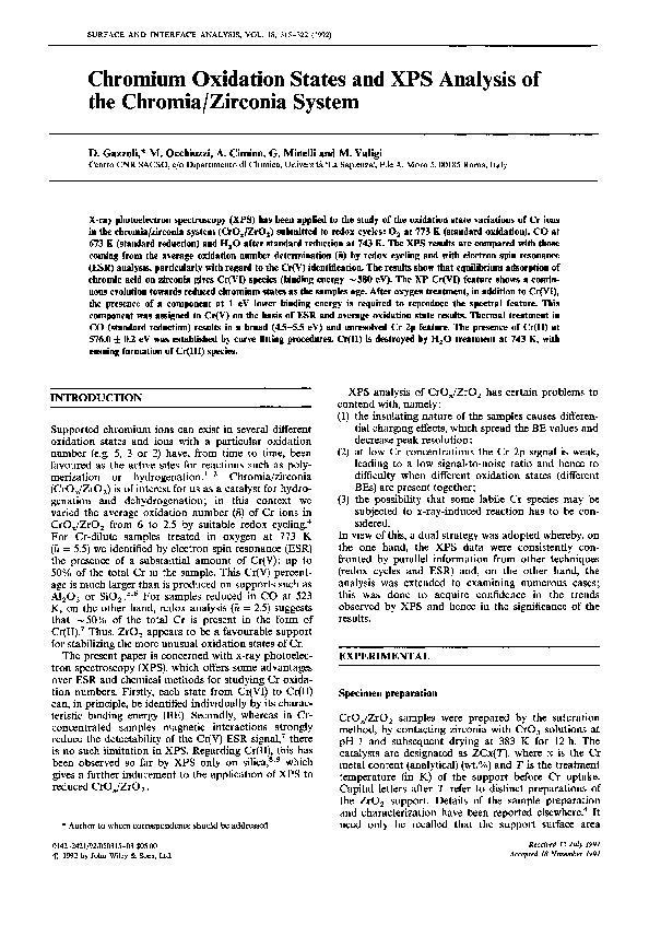 (PDF) Chromium oxidation states and XPS analysis of the chromia ...