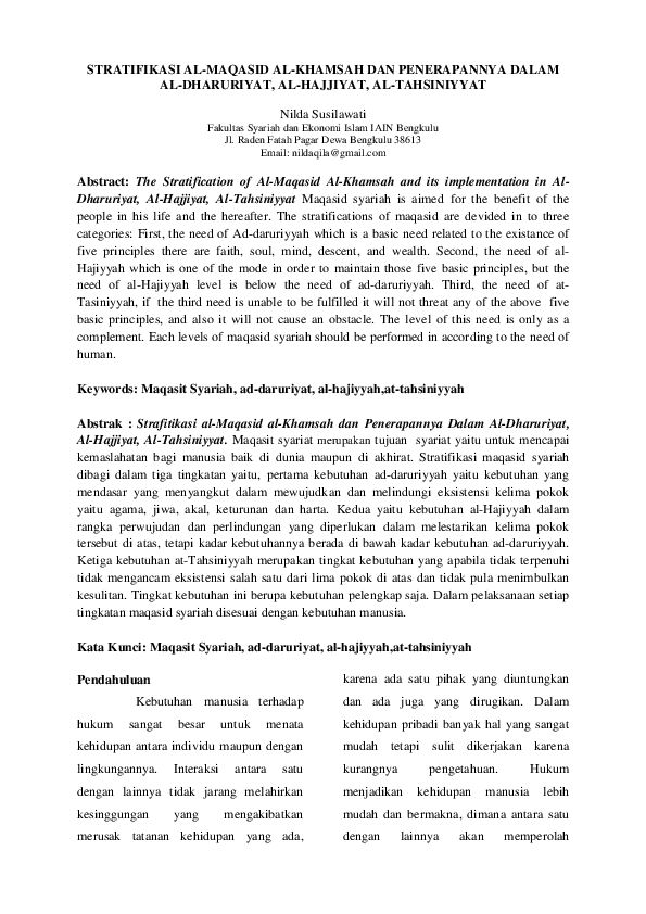 (PDF) STRATIFIKASI AL-MAQASID AL-KHAMSAH DAN PENERAPANNYA DALAM AL ...