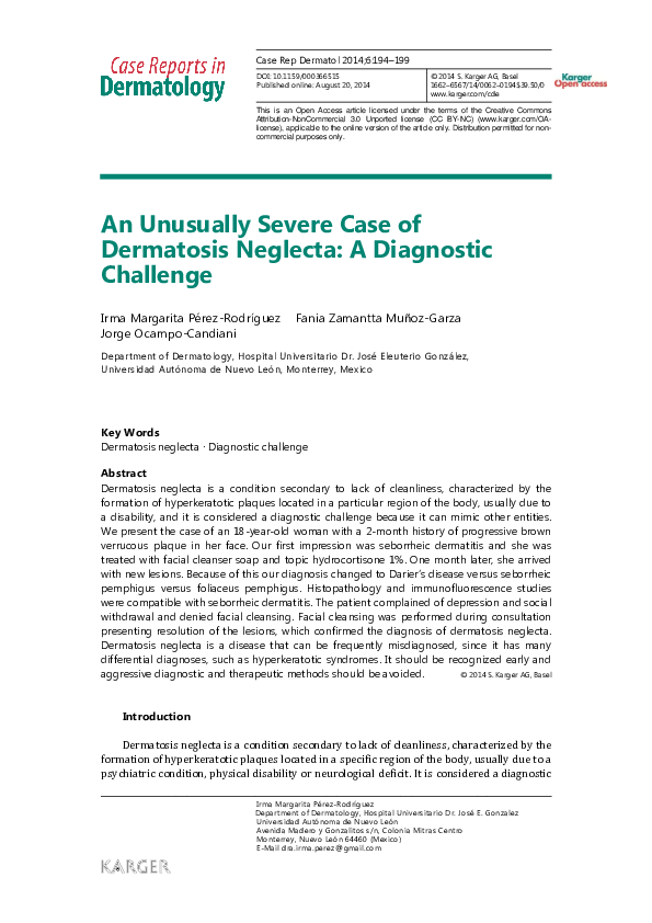 (PDF) An Unusually Severe Case of Dermatosis Neglecta: A Diagnostic ...