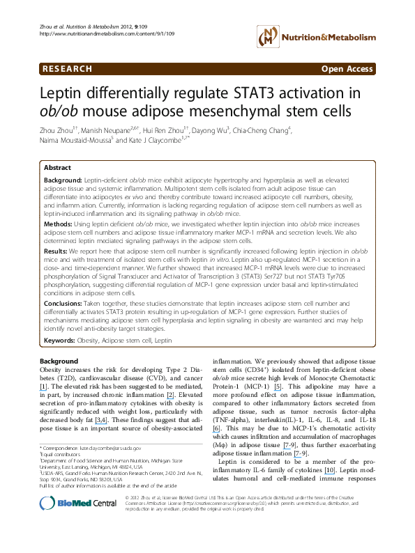 (PDF) Leptin differentially regulate STAT3 activation in ob/ob mouse ...