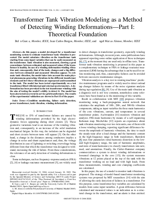 Pdf Transformer Tank Vibration Modeling As A Method Of Detecting Winding Deformations Part I