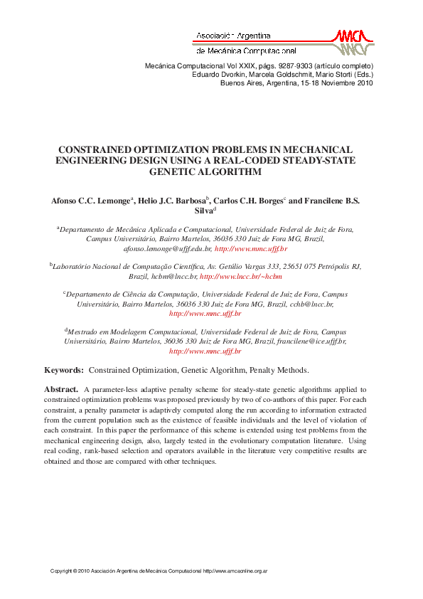 (PDF) CONSTRAINED OPTIMIZATION PROBLEMS IN MECHANICAL ENGINEERING DESIGN USING A REAL-CODED ...