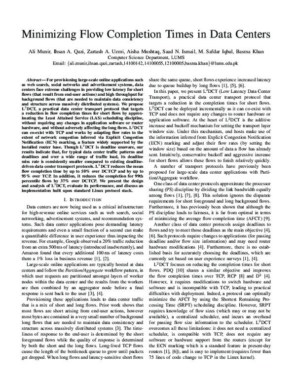 (PDF) Minimizing Flow Completion Times in Data Centers