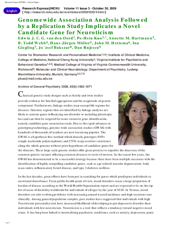 (PDF) Genomewide Association Analysis Followed by a Replication Study ...