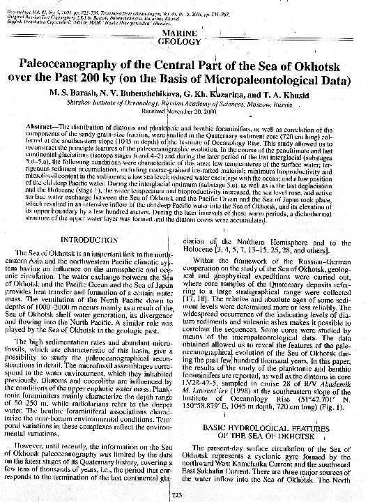 (PDF) Paleoceanography of the Central Part of the Sea of Okhotsk over the Past 200 ky (on the ...